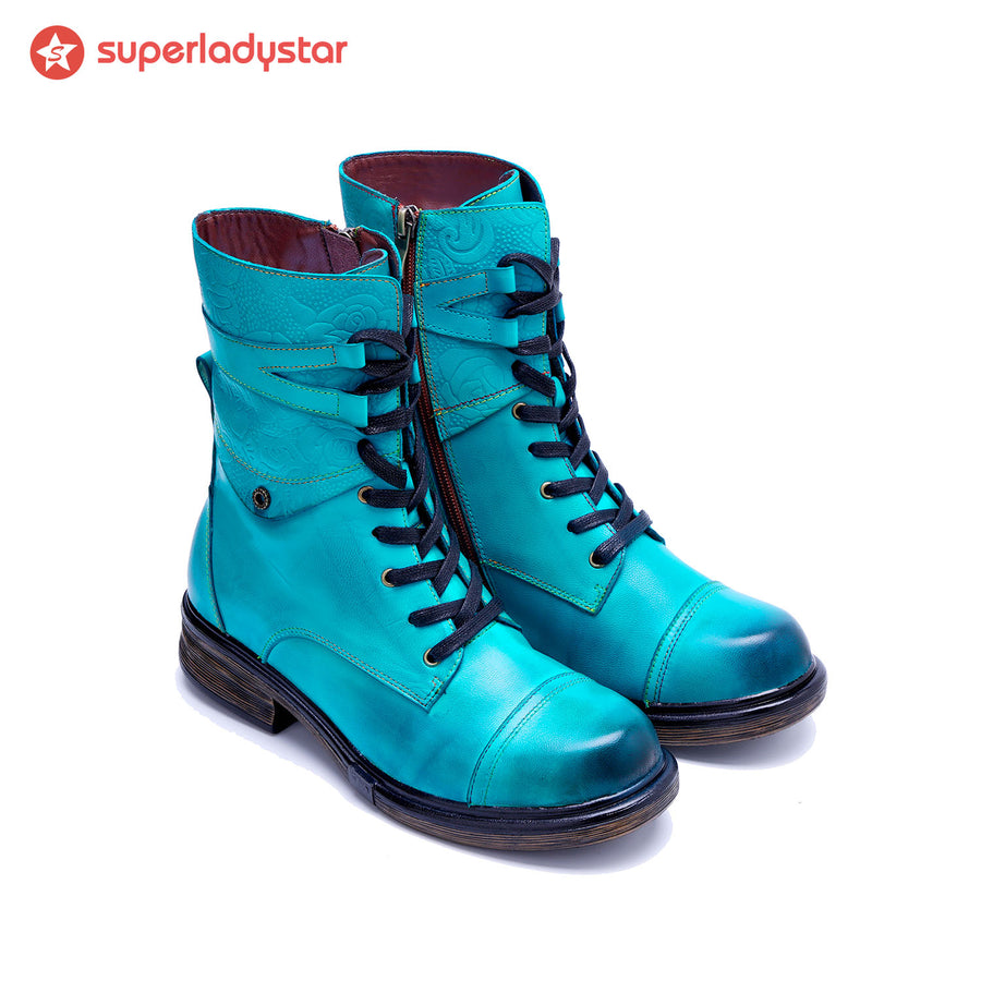 Comfortable Genuine Leather Laces Zipper Ankle Boots – superladystar