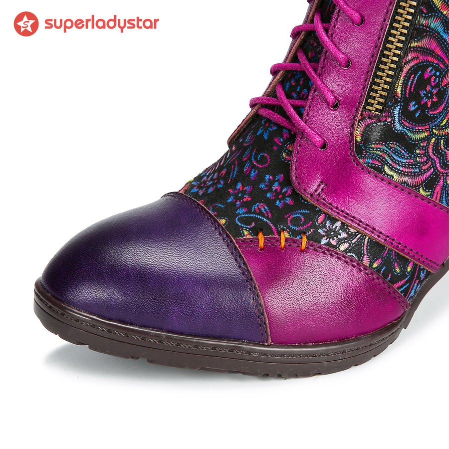 Retro Handmade Leather Patchwork Ankle Boots – superladystar