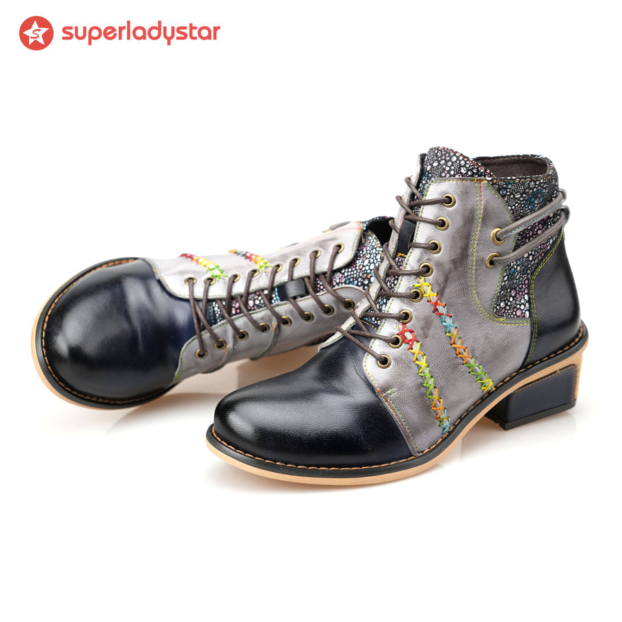 Retro Leather Patchwork Casual Comfort Ankle Boots – superladystar