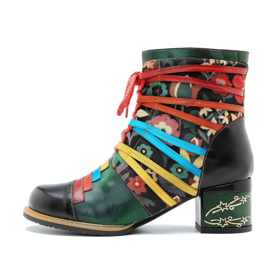 Vintage Handcrafted Colorful Strap Patchwork Ankle Boots – superladystar