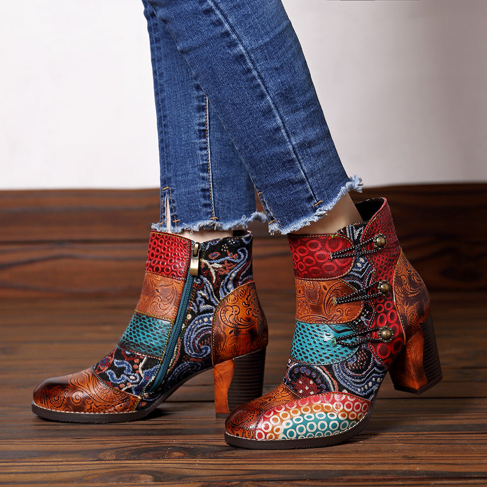 Handmade Leather Stitching Jacquard Craft Boots – superladystar