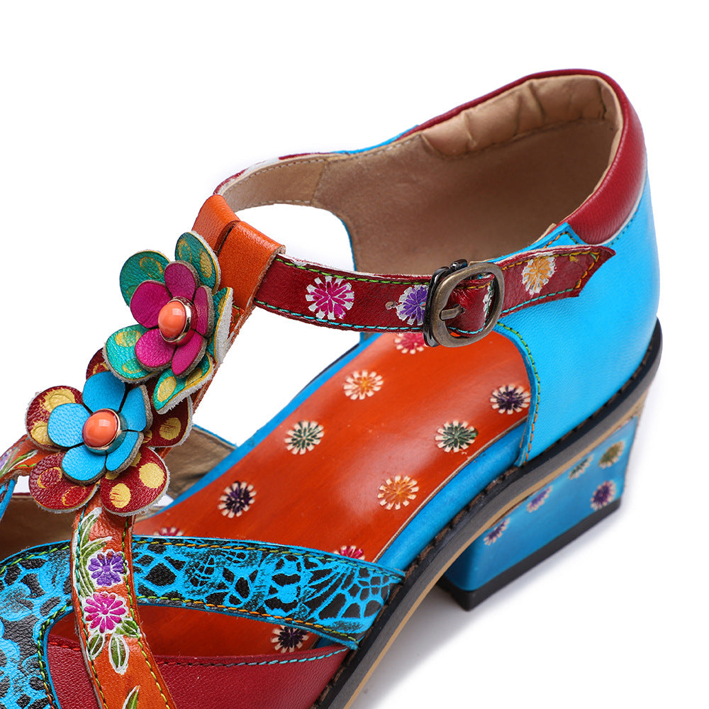 Hand Painted Genuine Leather Handmade Pattern Sandals – superladystar