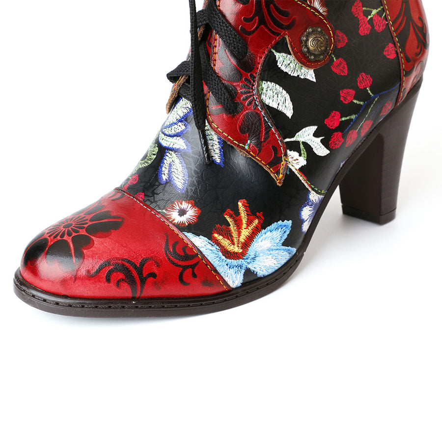 Leather Hand Embossed Adjustable High Heel Boots – superladystar