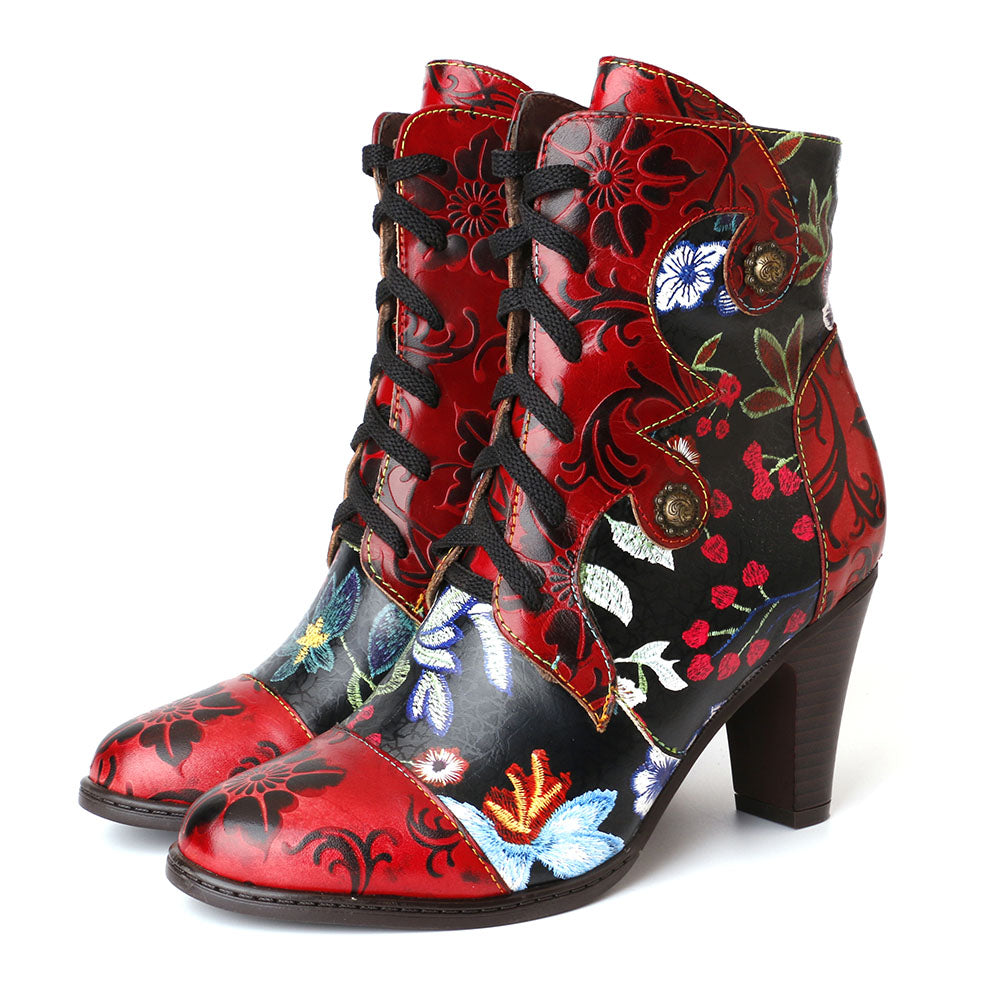 Leather Hand Embossed Adjustable High Heel Boots – superladystar