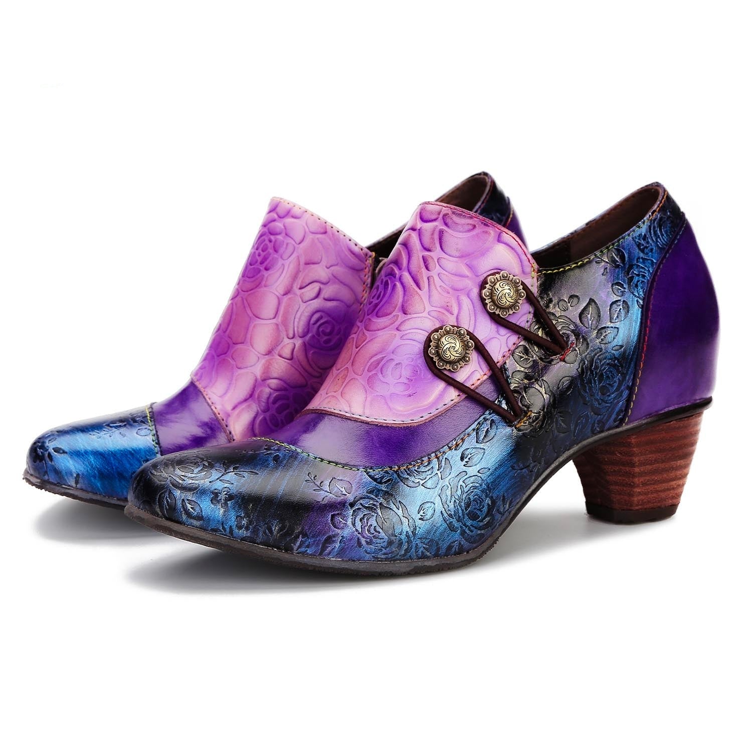 Hand Embossed Leather Low Heel Shoes – superladystar