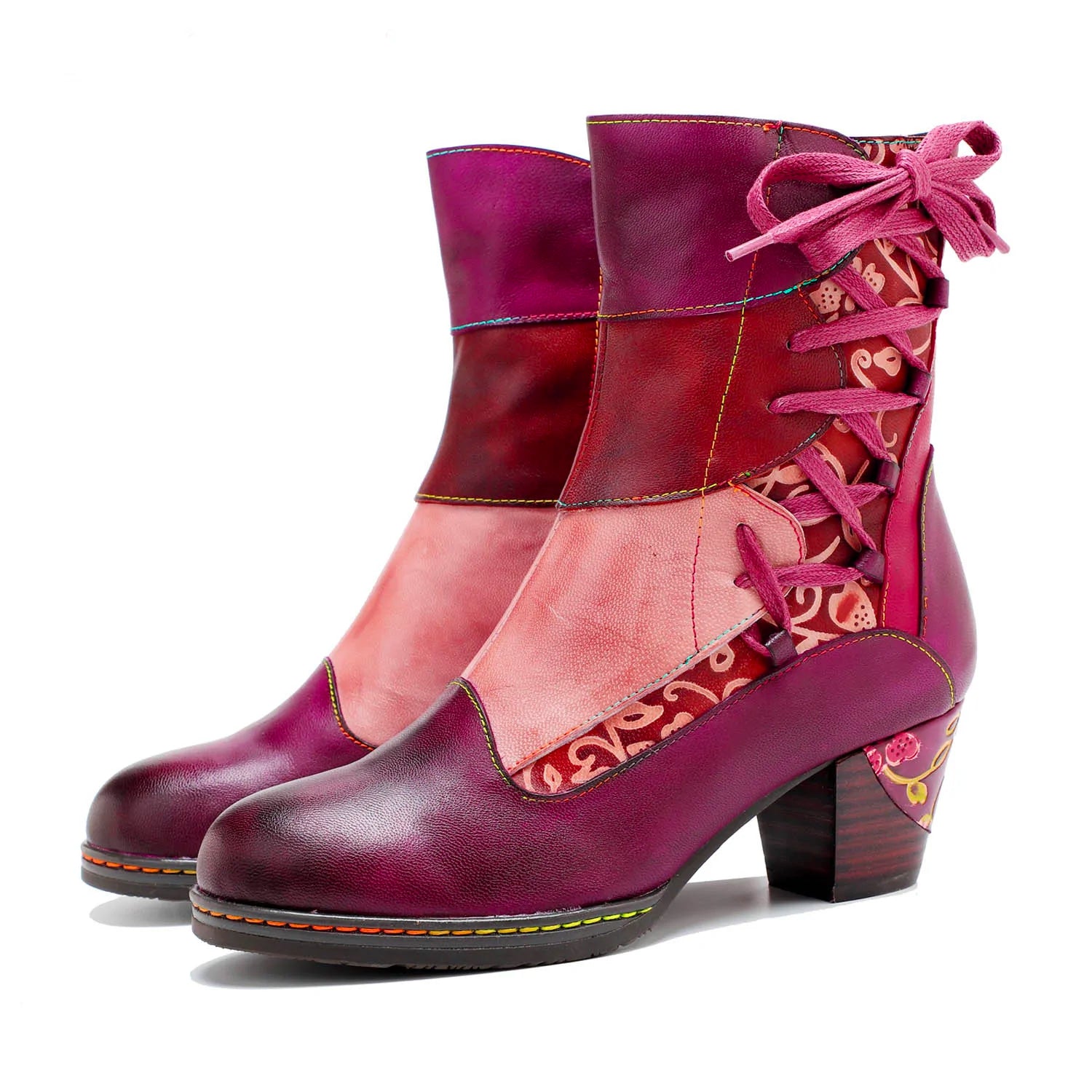 Leather Hand Embossed Adjustable Ankle Boots – superladystar