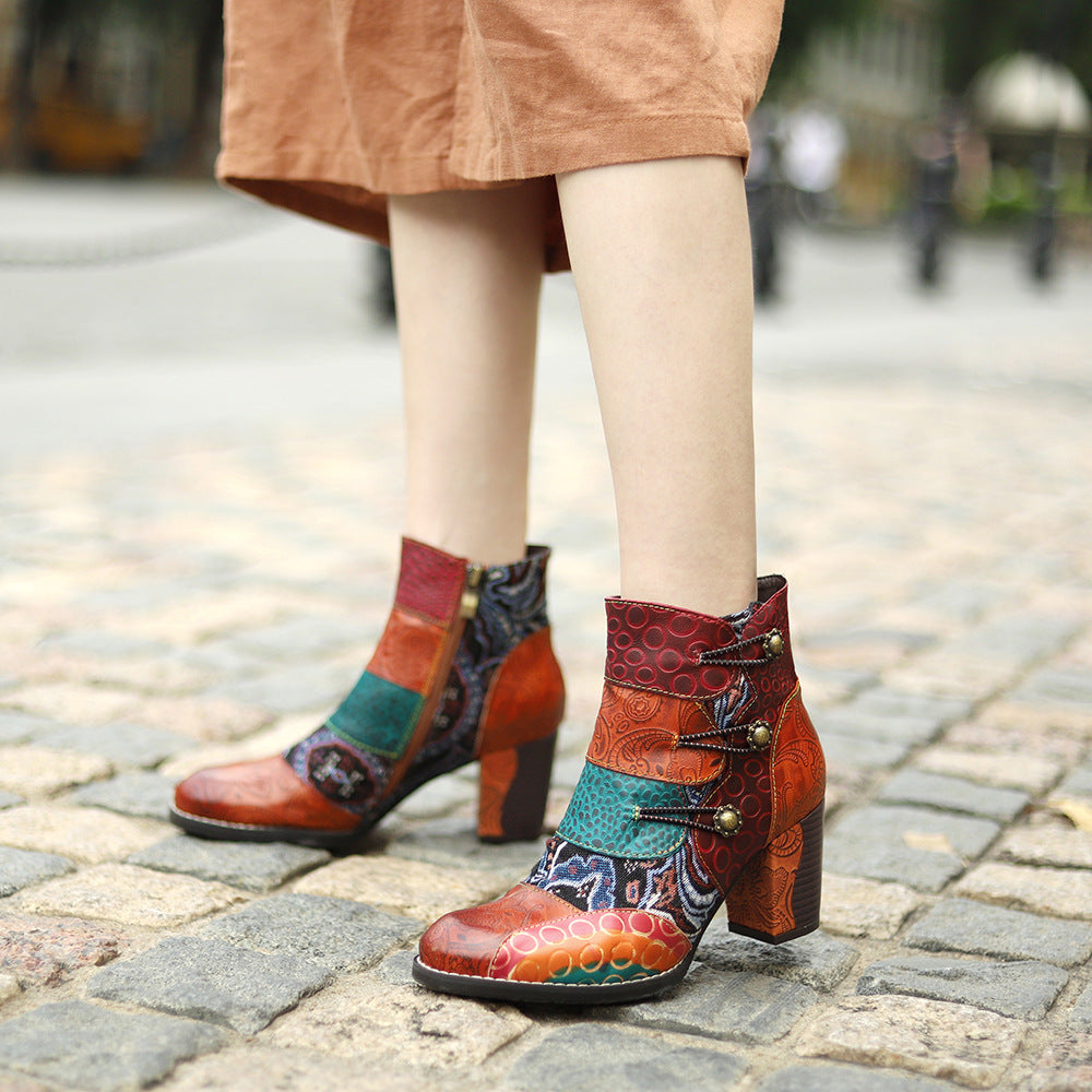 Handmade Leather Stitching Jacquard Craft Boots – superladystar