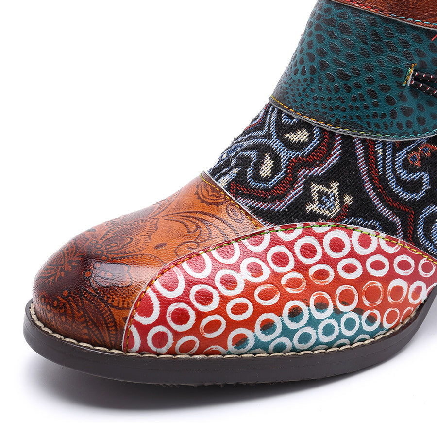 Handmade Leather Stitching Jacquard Craft Boots – superladystar