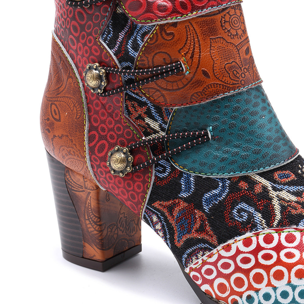 Handmade Leather Stitching Jacquard Craft Boots – superladystar