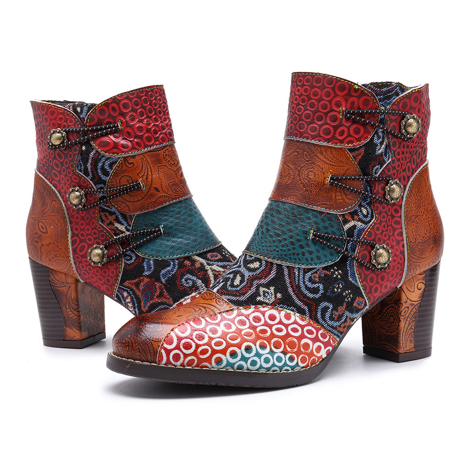 Handmade Leather Stitching Jacquard Craft Boots – superladystar