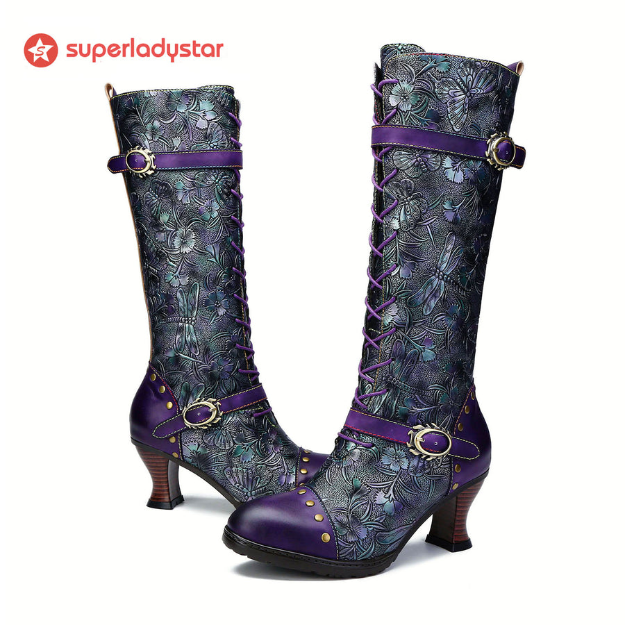 Warm Embossed Real Leather Dragonfly Boots – superladystar