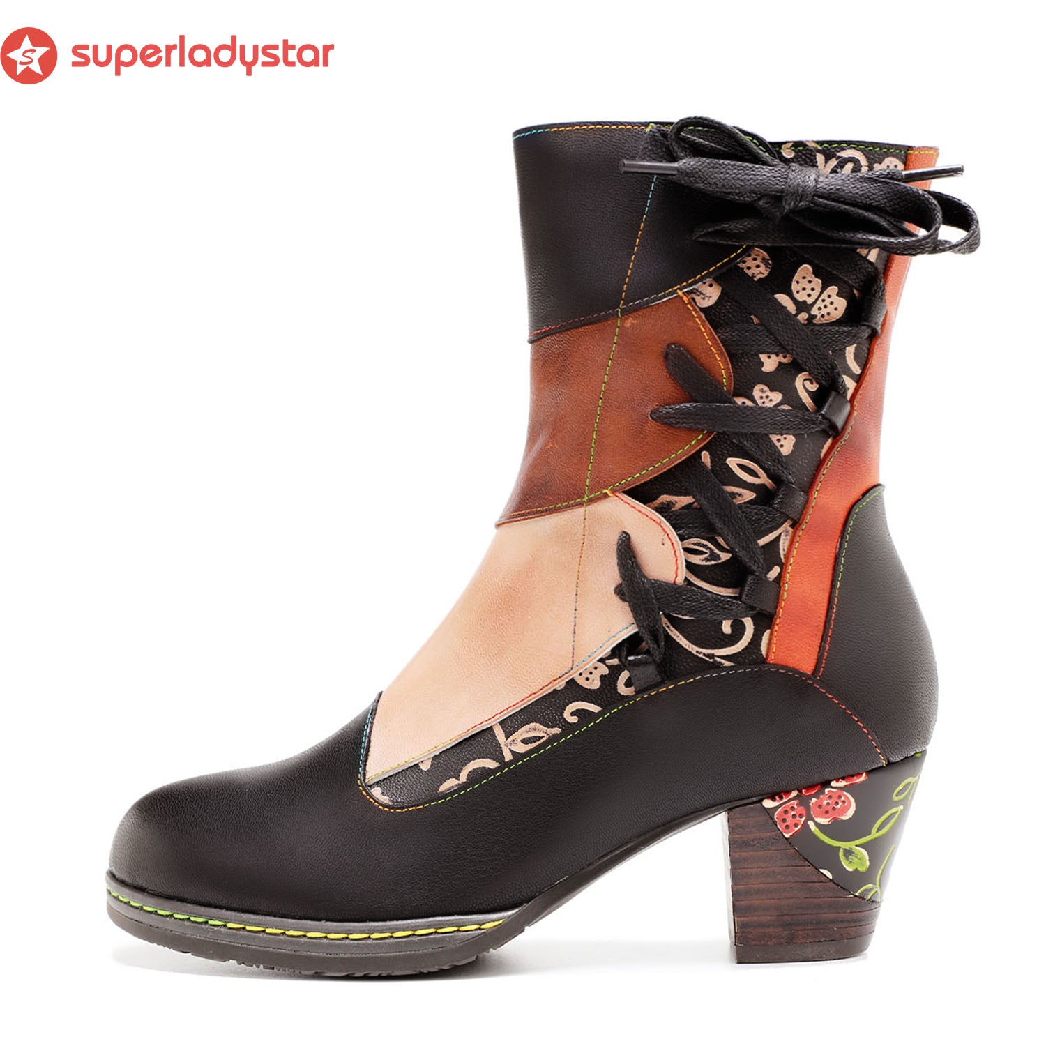 Leather Hand Embossed Adjustable Ankle Boots – superladystar